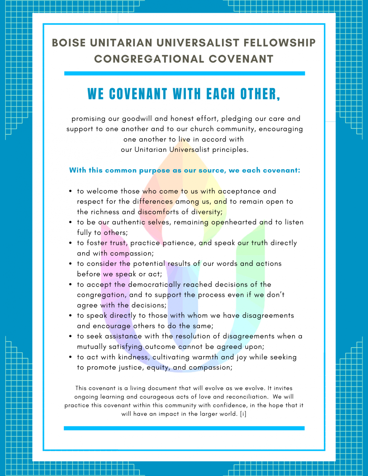 Congregational Covenant – Boise Unitarian Universalist Fellowship